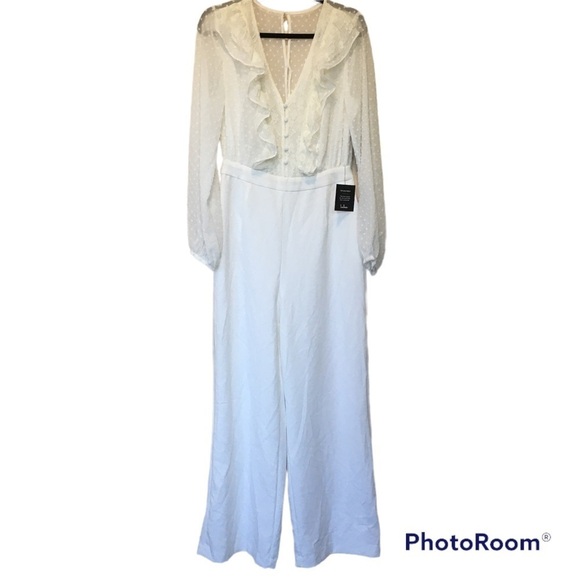 Lulus | Pants & Jumpsuits | Lulus Jumpsuit Clareese White Swiss Dot ...